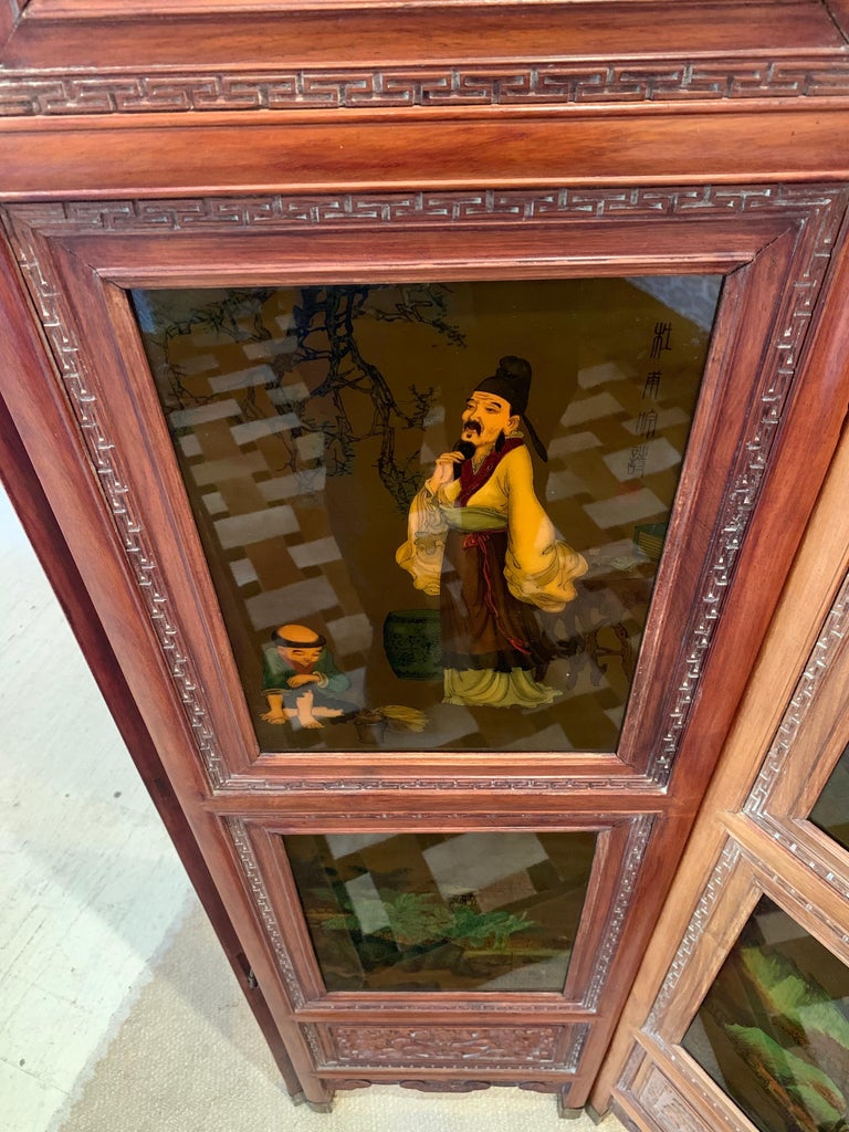 Truly Magnificent Large Carved Wood Hong Kong Screen with Paintings on ...