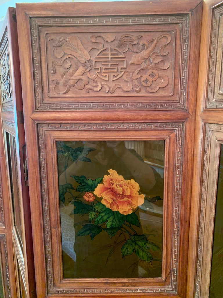 Truly Magnificent Large Carved Wood Hong Kong Screen with Paintings on ...