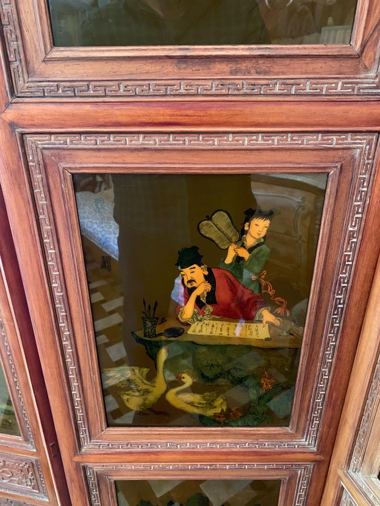Truly Magnificent Large Carved Wood Hong Kong Screen with Paintings on ...