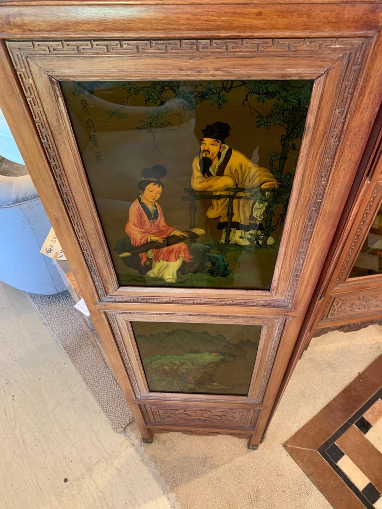 Truly Magnificent Large Carved Wood Hong Kong Screen with Paintings on ...