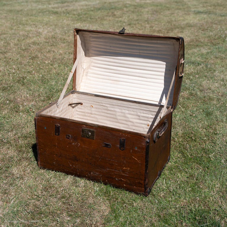 Trunk Chest Canvas Brass Lock Original White Lining Southern Railway ...