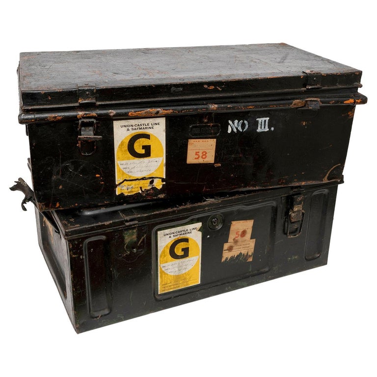 Trunk Metal Painted Black Pair Union-Castle Line and Safmarine South ...