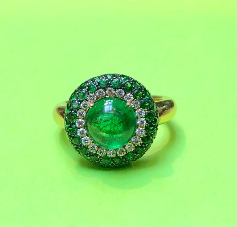 Tsavorite Cabochon Cocktail Ring, 18 Carat Yellow Gold, Made in Italy ...