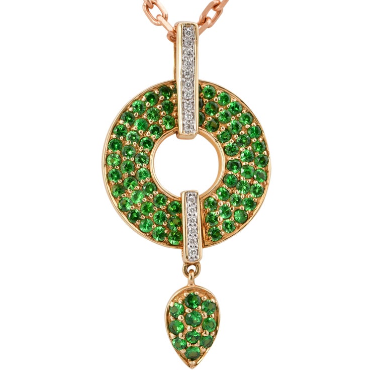 Tsavorite Cocktail Pendant in 14 Karat Yellow Gold For Sale at 1stDibs
