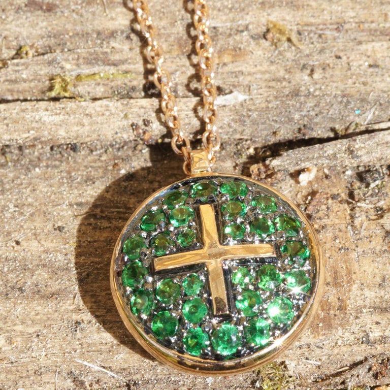 Tsavorite Cross Pendant with Chain 750 Rose Gold What a Color Made in ...