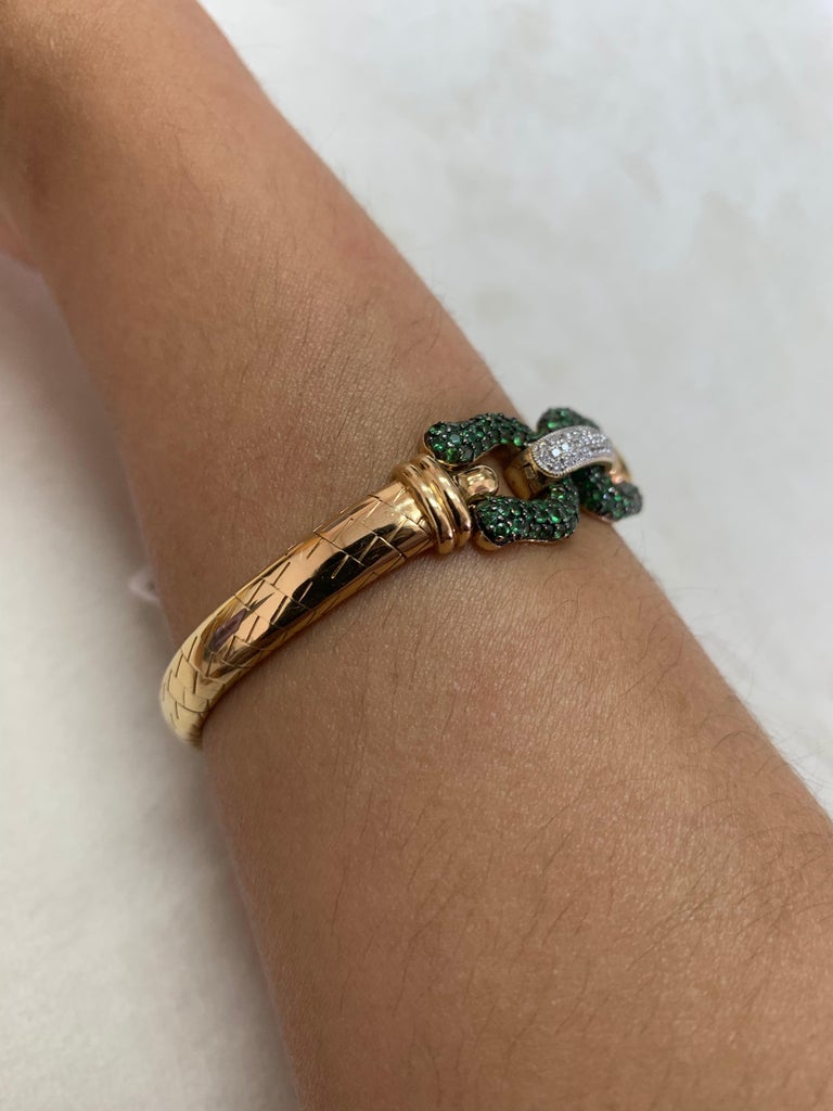 Tsavorite and Diamond Bangle in 18 Karat Yellow Gold For Sale at 1stDibs