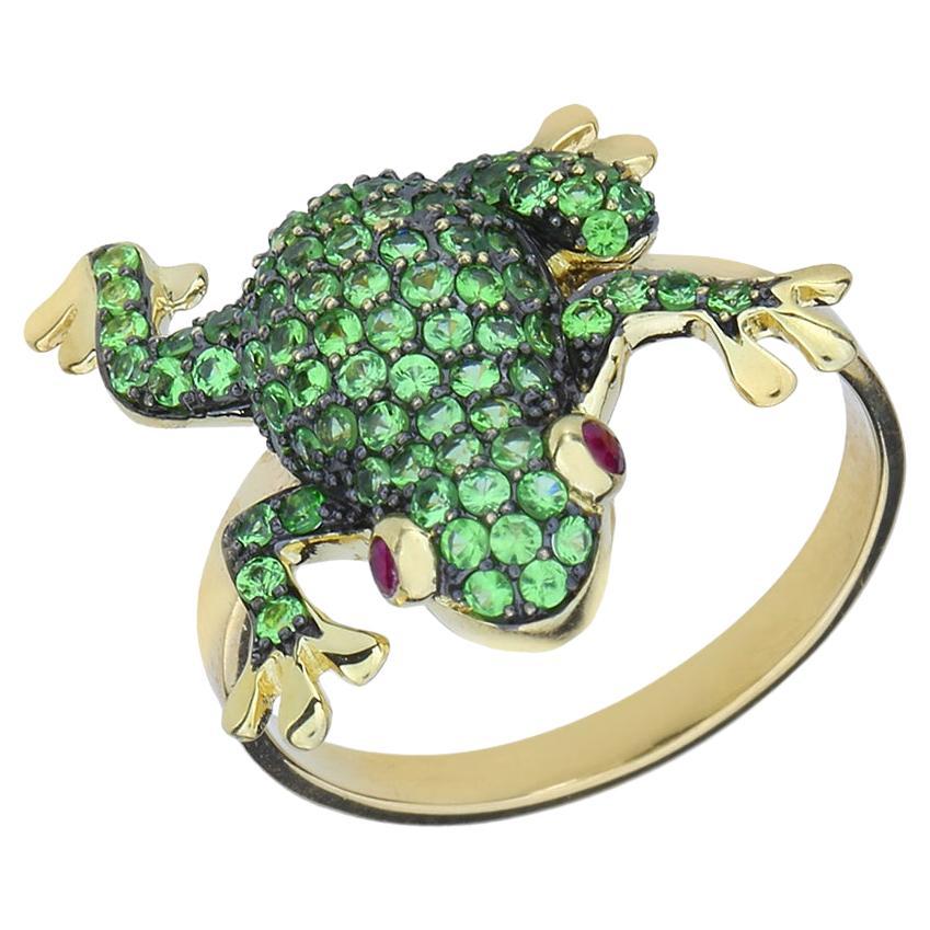 Tsavorite and Garnet Fashion Frog Gold Ring For Sale at 1stDibs
