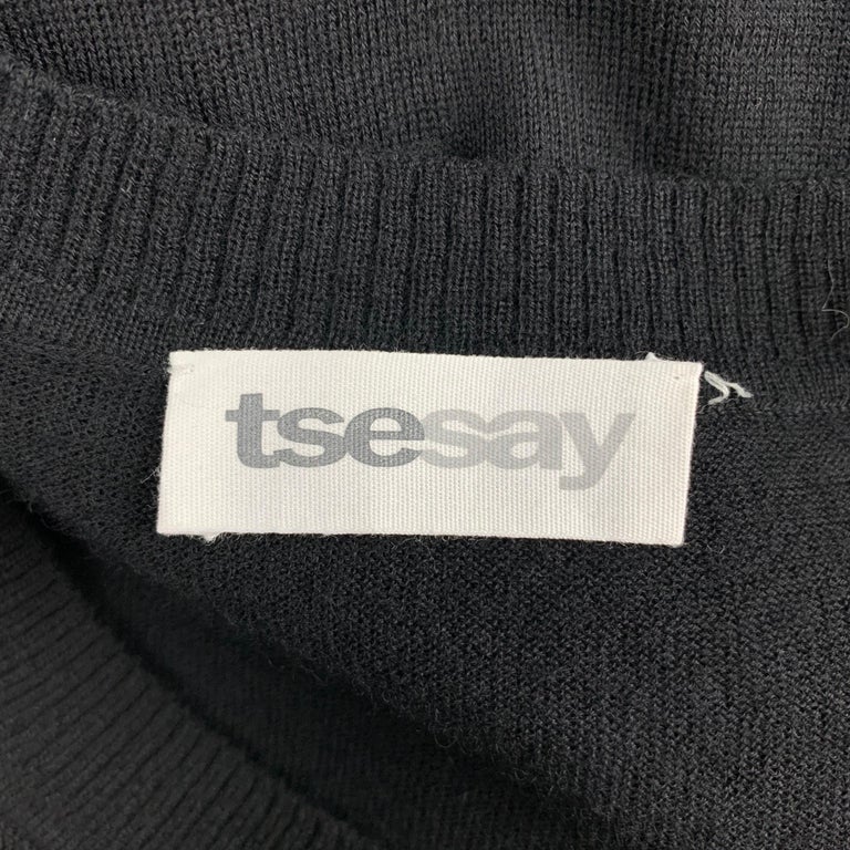 TSESAY Size S Black Cashmere Ruched Short Sleeves Pullover For Sale at ...