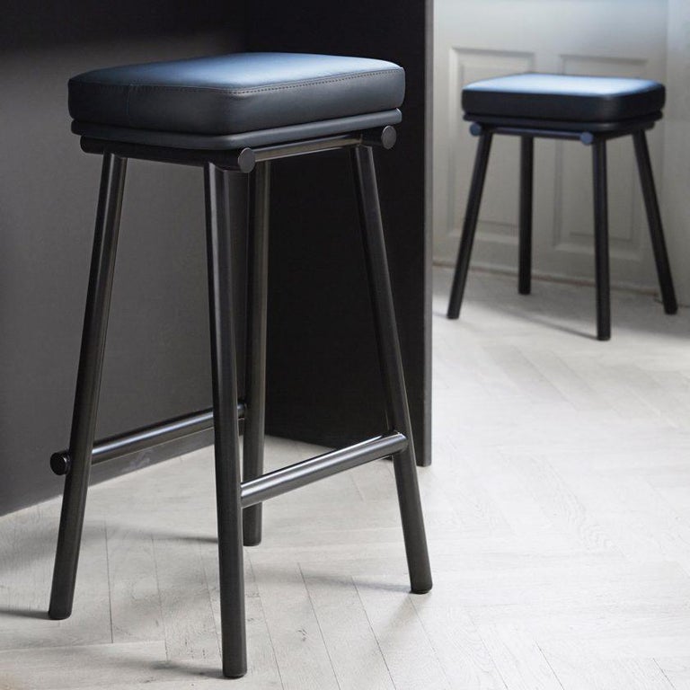 Tubby Tube Bar Stool with Black Frame and Black Leather Seat by Faye ...