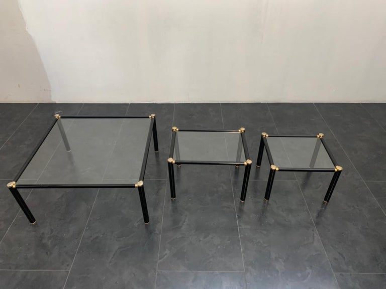 Tube Lacquered Coffee Tables with Brass Fittings, 1960s, Set of 3 For ...