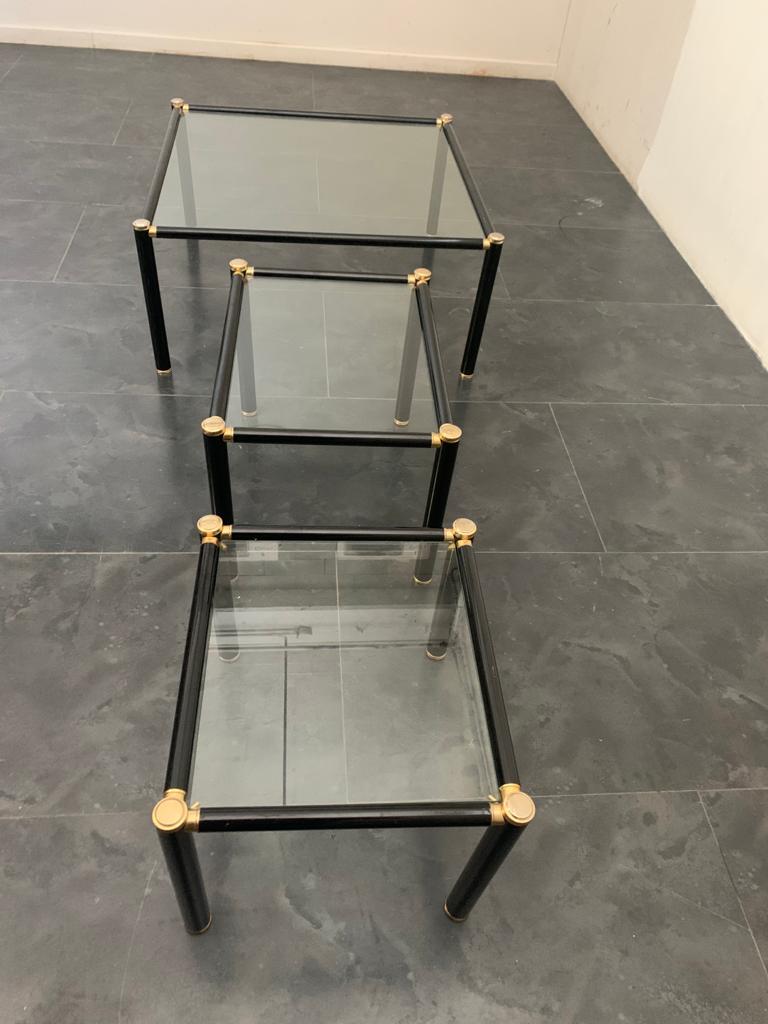 Tube Lacquered Coffee Tables with Brass Fittings, 1960s, Set of 3 For ...