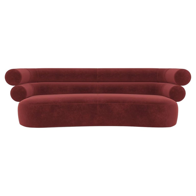 Tube Ruby-Red Velvet Sofa For Sale at 1stDibs