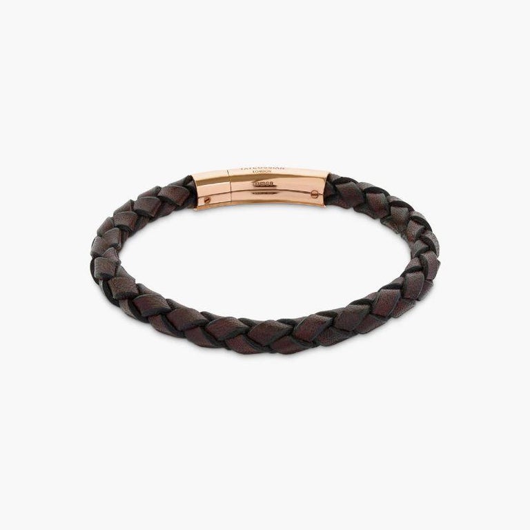 Tubo Scoubidou Bracelet in Brown Leather with 18K Rose Gold, Size M For ...