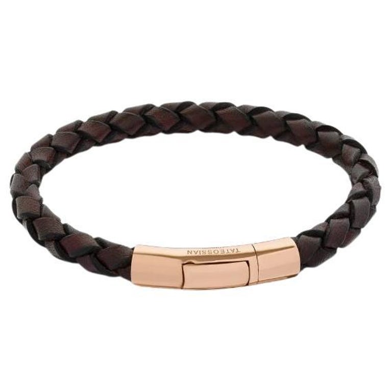 Tubo Scoubidou Bracelet in Brown Leather with 18K Rose Gold, Size M For ...