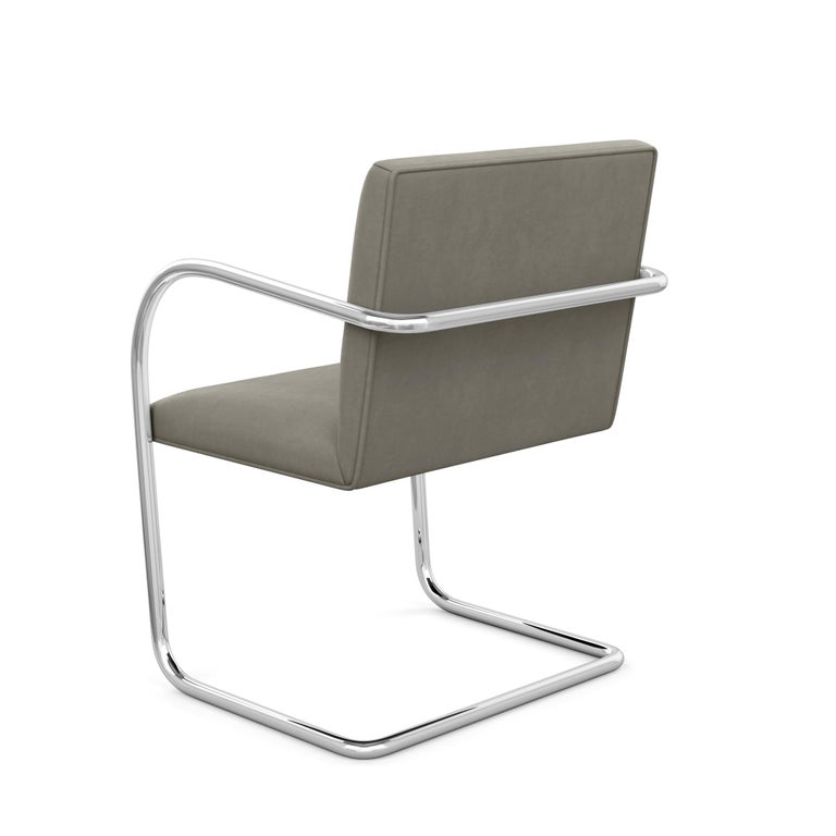 Tubular Brno Arm Chair, Ultrasuede/Mink Upholstery and Satin Chrome ...