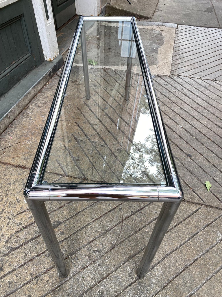 Tubular Chrome and Glass Sofa Table For Sale at 1stDibs