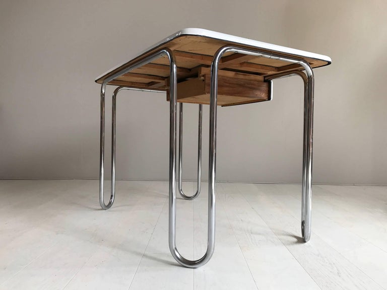 Tubular Nickel-Plated and Enamelled Metal Desk and Chair, France, 1930s ...