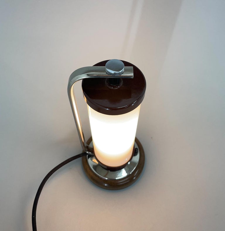 Tubular Table or Bedside Lamp with Wooden Base, 1930's For Sale at 1stDibs
