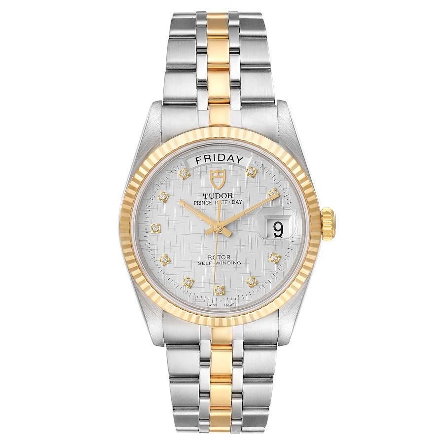 Tudor Day Date Linen Dial Steel Yellow Gold Diamond Watch 76213 Unworn ...
