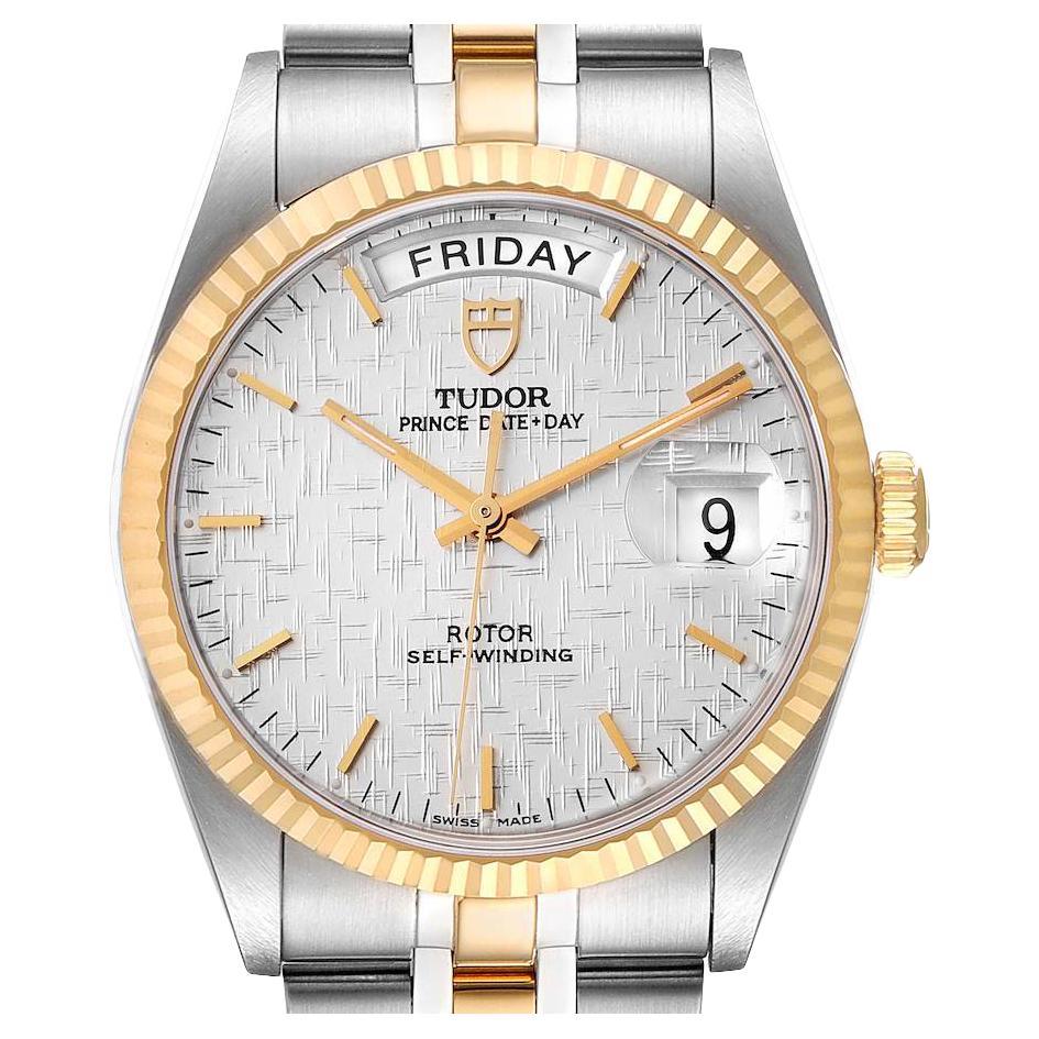 Tudor Day Date Steel Yellow Gold Silver Dial Mens Watch 76213 Box Card ...