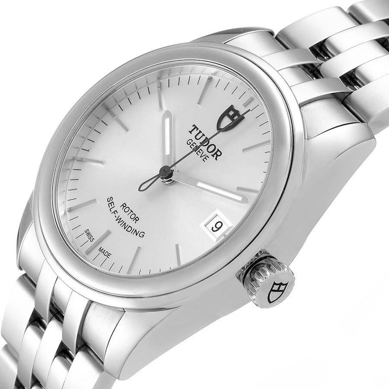 Tudor Glamour Date Silver Dial Automatic Steel Mens Watch M55000 Box ...