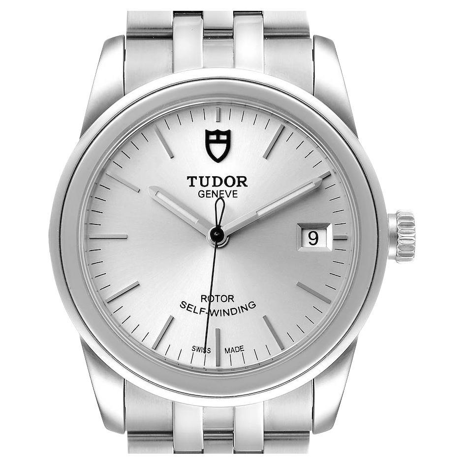 Tudor Glamour Date Silver Dial Automatic Steel Mens Watch M55000 Box ...