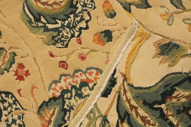 Tudor-Inspired Cream and Green Wool Floral Runner For Sale at 1stDibs