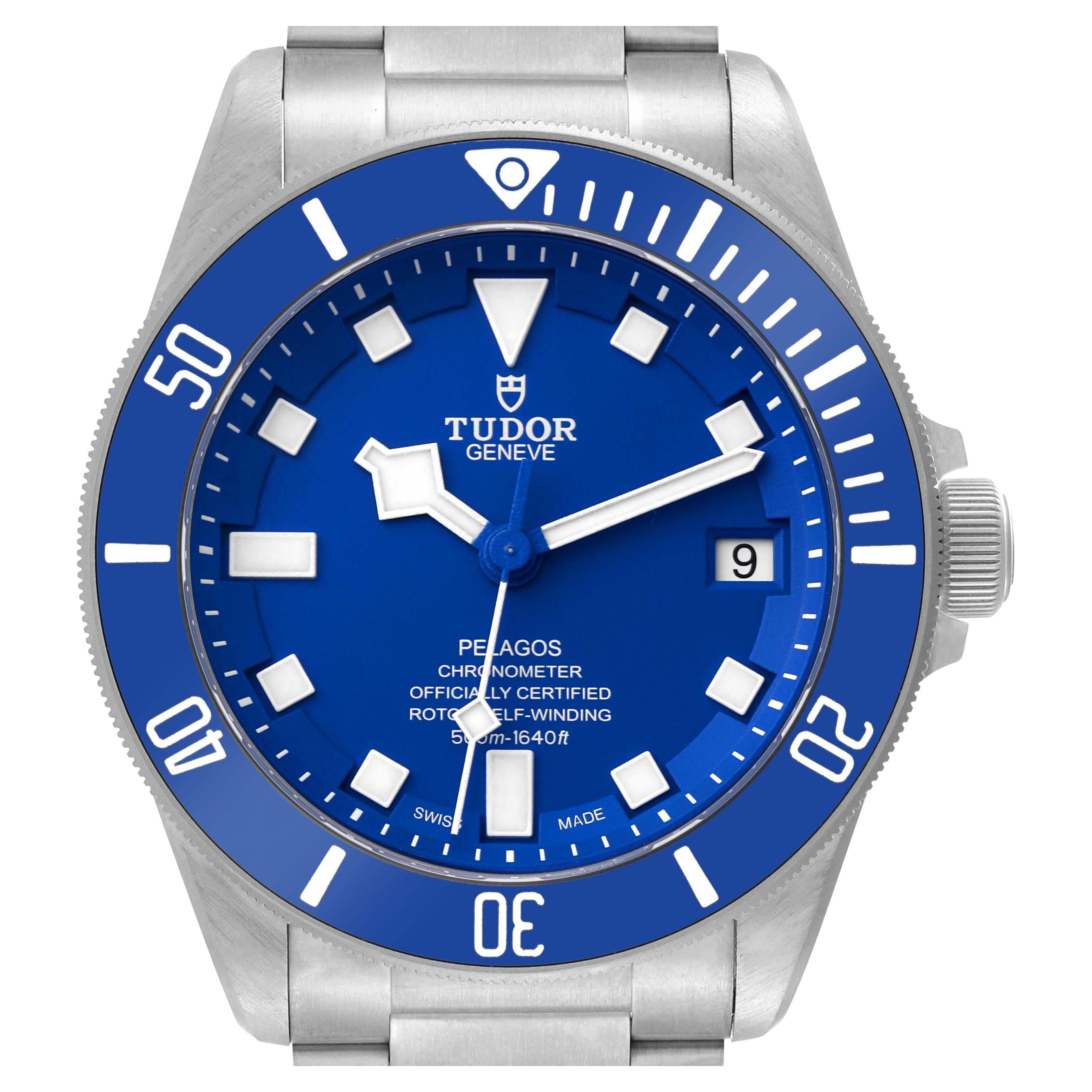 Tudor Pelagos Blue Dial Automatic Titanium Mens Watch 25600TB Box Card ...