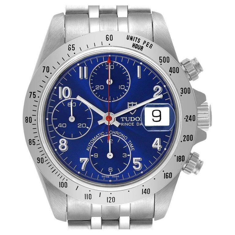 Tudor Prince Date Chronograph Blue Dial Steel Mens Watch 79280 For Sale ...