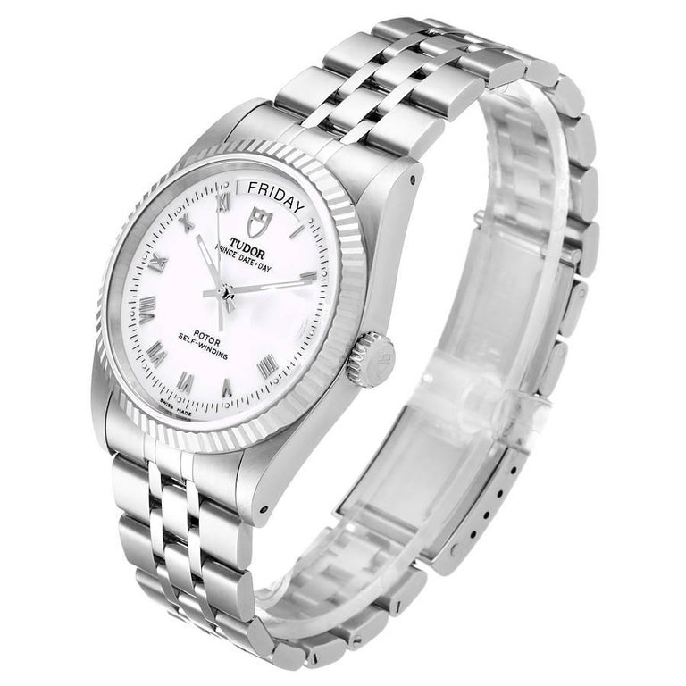 Tudor Prince Day Date White Roman Dial Steel Mens Watch 76214 Box Card ...