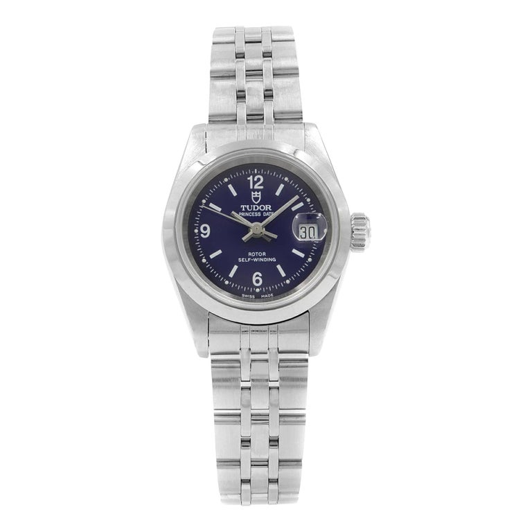 Tudor Princess Oyster Date Steel Blue Dial Automatic Ladies Watch ...