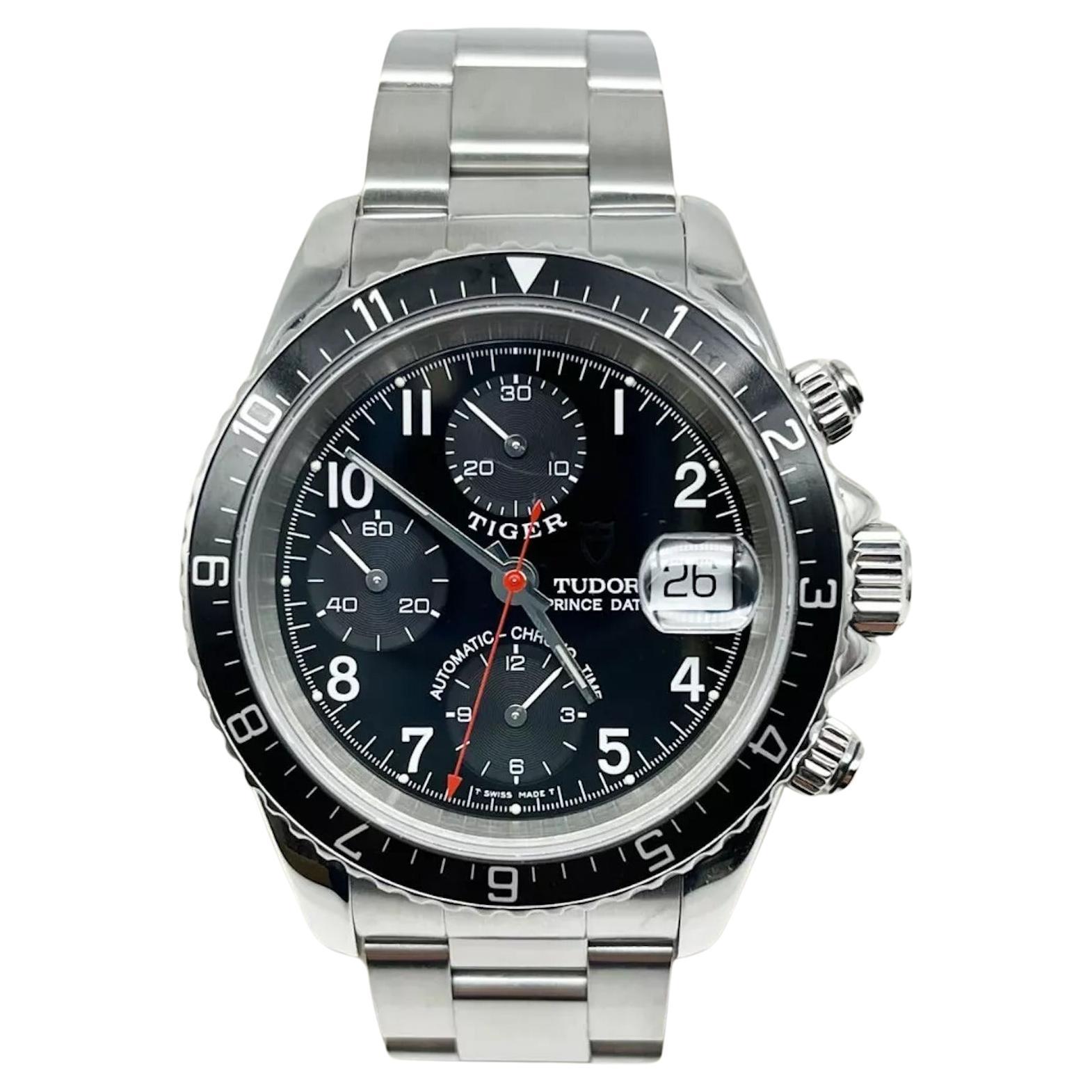 Tudor Tiger Prince Date 79270 40mm Black Dial Steel Box Paper Service ...