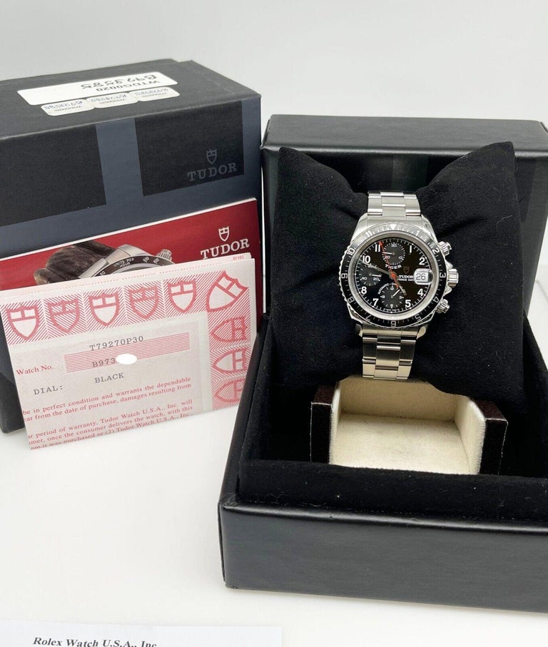 Tudor Tiger Prince Date 79270 Black Dial Steel Box Paper Service Paper ...