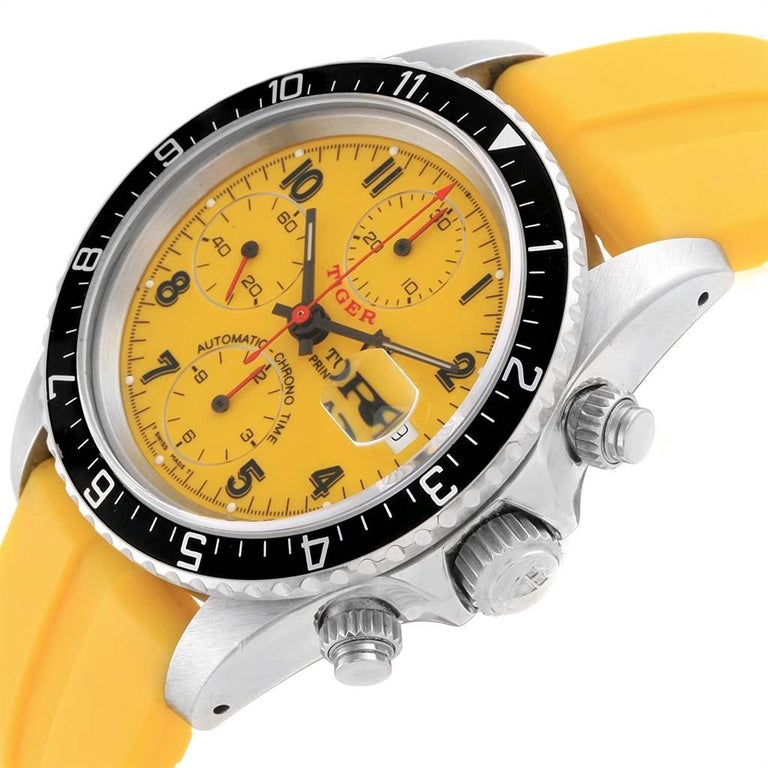Tudor Tiger Woods Prince Date Yellow Dial Leather Strap Men's Watch ...