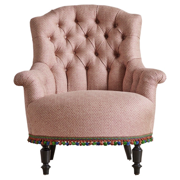 Tufted 19th French Chair W/ Italian Trim For Sale at 1stDibs