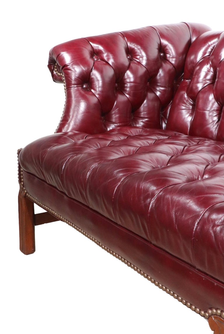 Tufted Burgundy Leather Chesterfield Sofa c 1950/1960's For Sale at 1stDibs