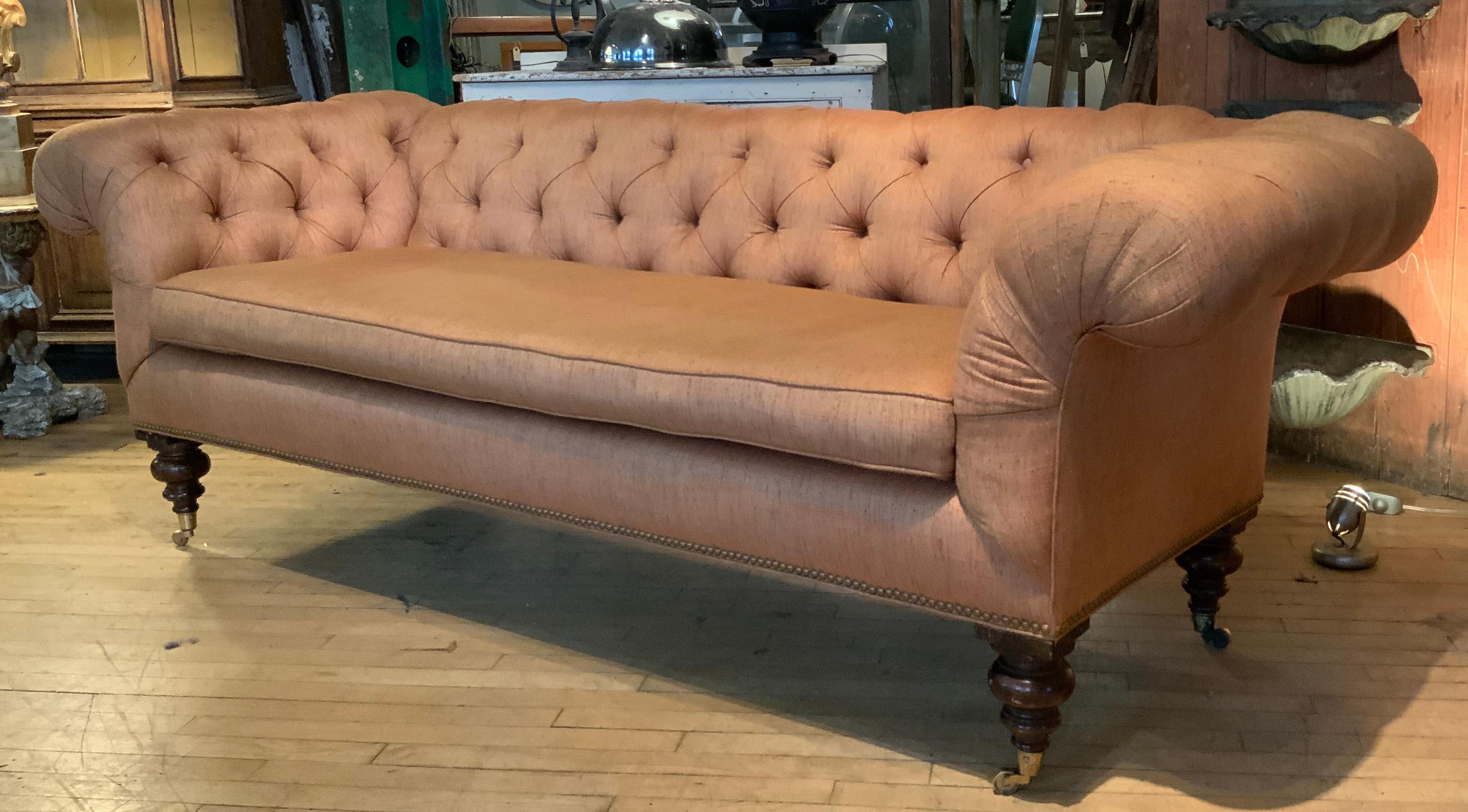 Tufted Chesterfield Sofa with Turned Legs at 1stDibs