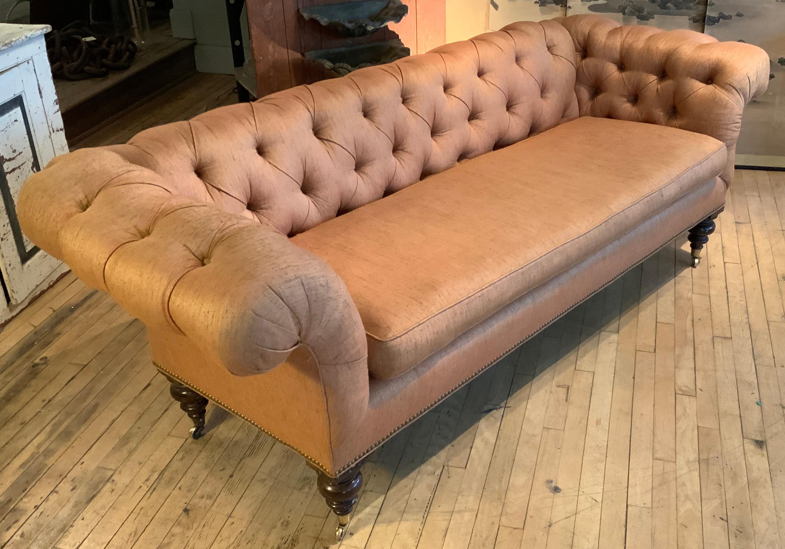 Tufted Chesterfield Sofa with Turned Legs at 1stDibs