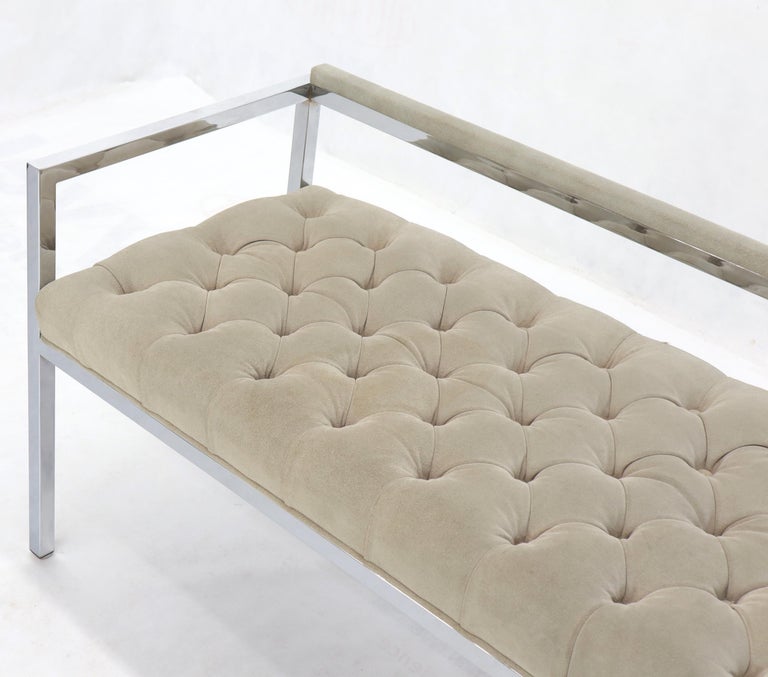 Tufted Grey Genuine Suede Leather Upholstery Chrome Bench Baughman For ...