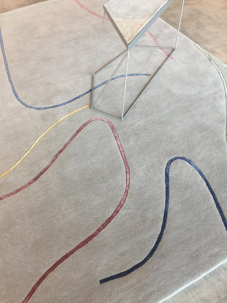 Rug Lines -Carpet Tufted Grey Wool w/ Multicolor Lines Red Yellow Blue ...