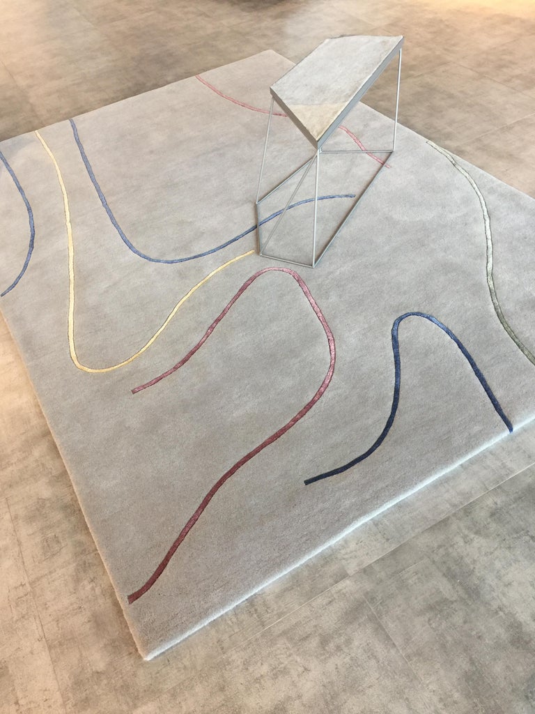 Rug Lines -Carpet Tufted Grey Wool w/ Multicolor Lines Red Yellow Blue ...