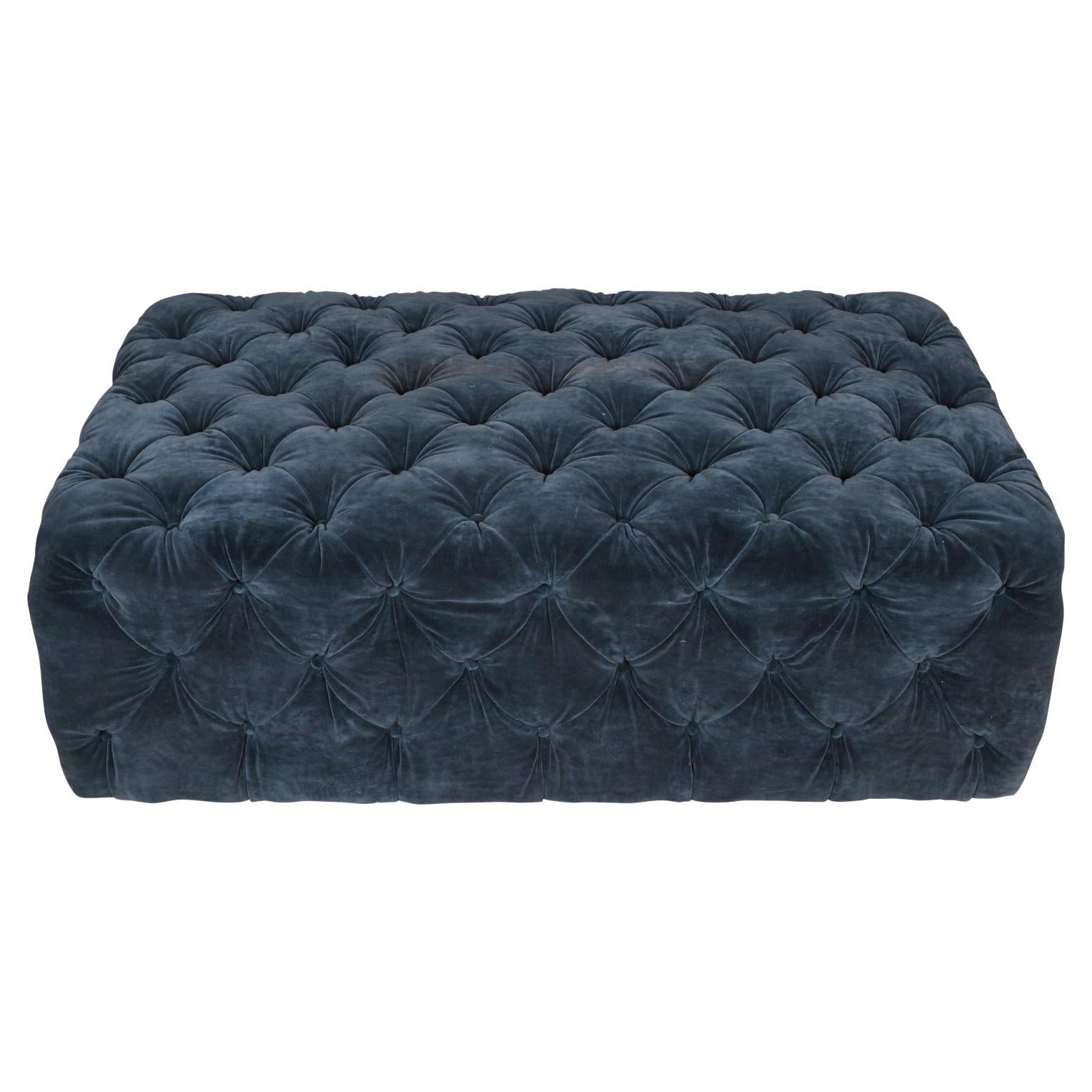 Tufted Velvet Round Ottoman, Custom For Sale at 1stDibs