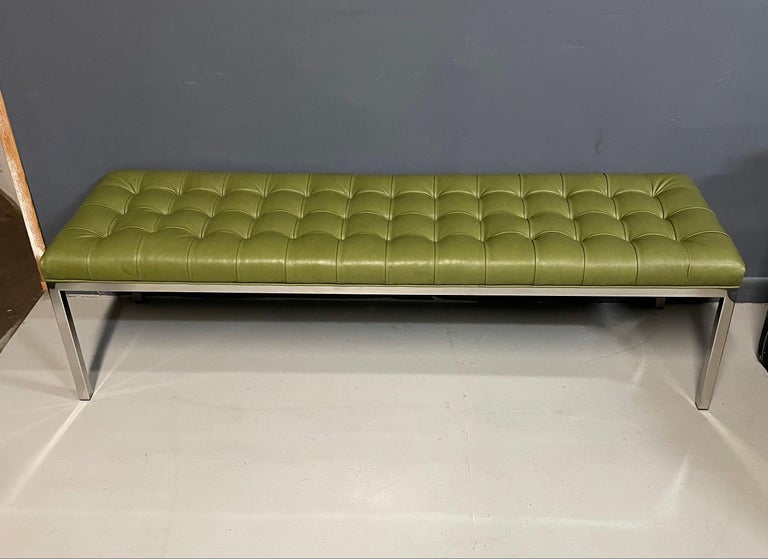 Tufted Leather and Chrome Bench by Lehigh-Leopold in the Style of Ward ...