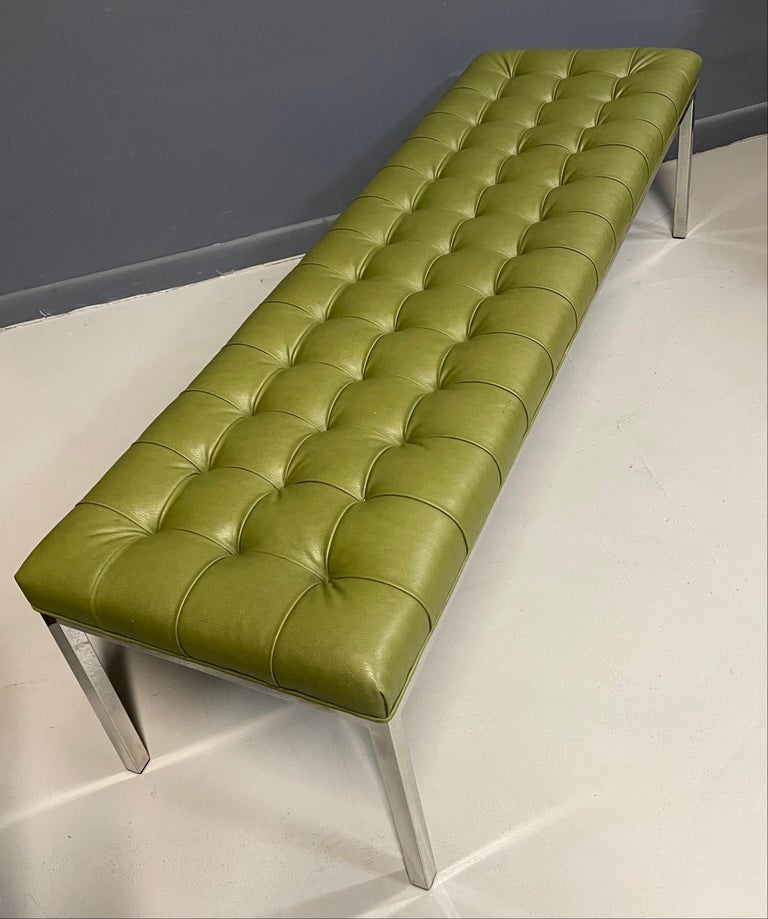 Tufted Leather and Chrome Bench by Lehigh-Leopold in the Style of Ward ...