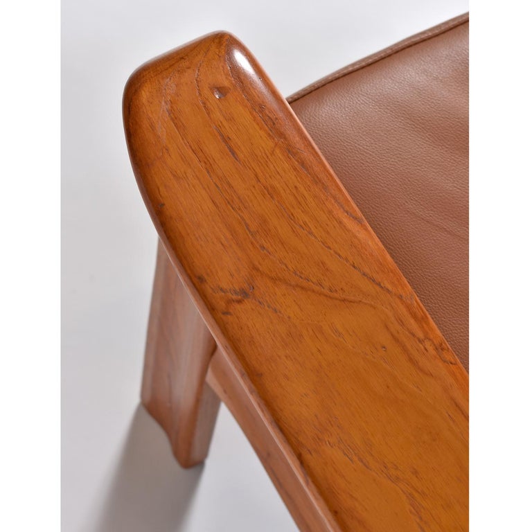 Tufted Leather Balinese Style Danish Modern Solid Teak and Cane Lounge ...