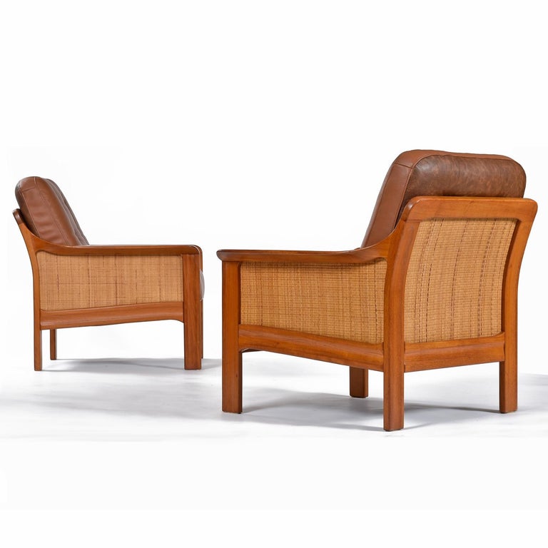 Tufted Leather Balinese Style Danish Modern Solid Teak and Cane Lounge ...