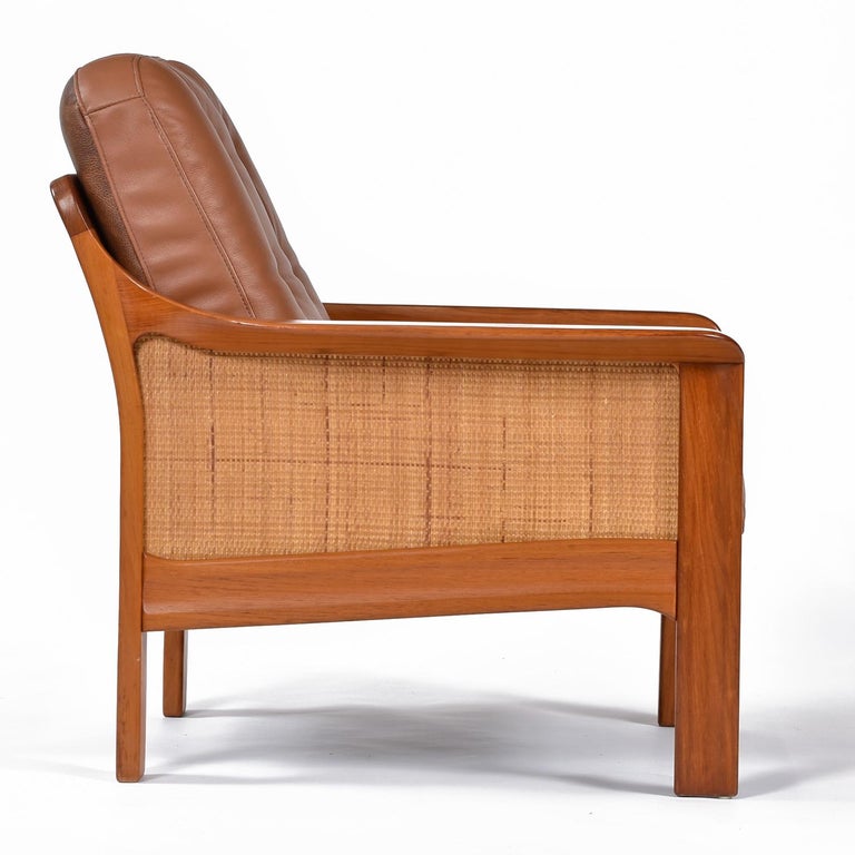 Tufted Leather Balinese Style Danish Modern Solid Teak and Cane Lounge ...
