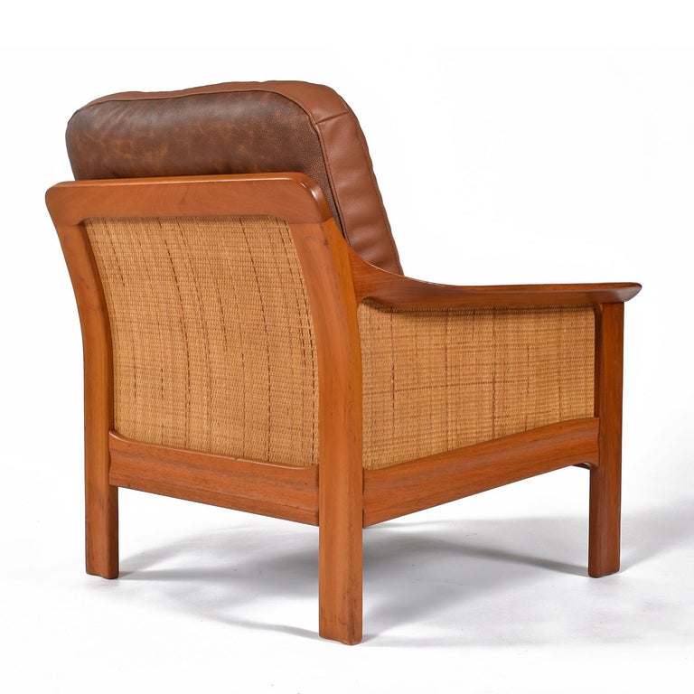Tufted Leather Balinese Style Danish Modern Solid Teak and Cane Lounge ...