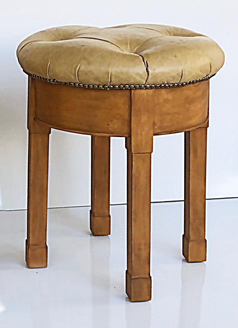 Tufted Leather Teak Wood Counter Stools with Nailheads, Set of 3 For ...