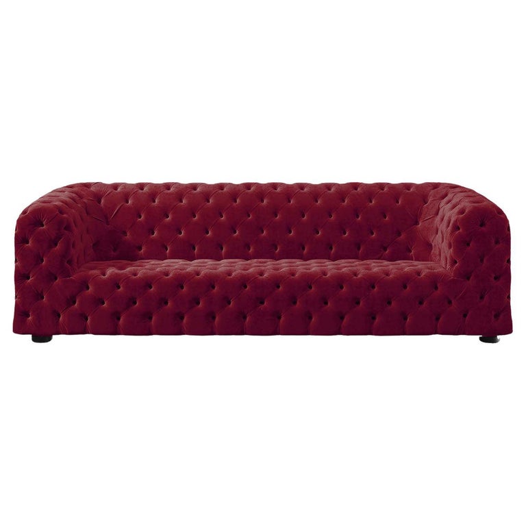Tufted Rectangular Red Sofa For Sale at 1stDibs
